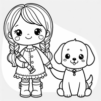 A Girl With A Dog Coloring Page
