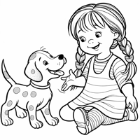 A Girl With A Dog Coloring Page