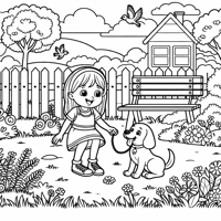A Girl With A Dog Coloring Page