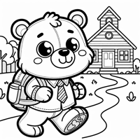 Bear Going To School Coloring Page