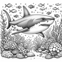 Realistic Shark With Underwater Ocean Themed... Coloring Page