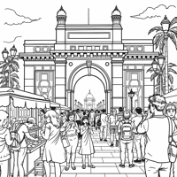 Create Gateway Of India With Local Street Life Coloring Page | Free ...