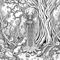 In Kerby Rosanes Style A Elflike Tree Goddess In... Coloring Page