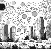 A Dark Misty Underworld With Stone Pillars Eerie... Coloring Page