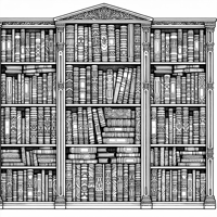A Large Bookshelf Filled With Books Without Titles Coloring Page