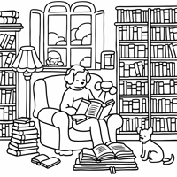 Cartoon Dog Reading A Book Coloring Page