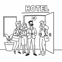 Happy Guests Checking Into A Hotel With A D As A... Coloring Page