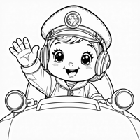 Cute Pilot Waving From Cockpit. Coloring Page