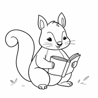Squirrel Reading A Book Coloring Page
