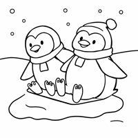 Two Penguins Sliding On The Snow Coloring Page