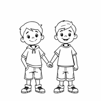 Two Boys One Big One Little Holding Hands Coloring Page