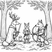 Forest Guardians A Group Of Woodland Animals Fox... Coloring Page