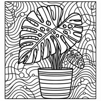 Monstera Plant In A Pot With A Blank Background Coloring Page
