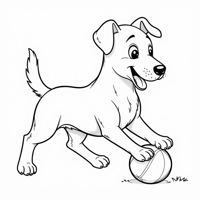 Dog Playing Ball Coloring Page