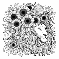 Lion With A Sunflower Mane Coloring Page