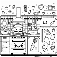 Simple Cute Kitchen Coloring Page