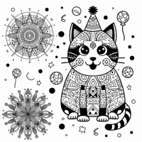 Mandala Image Of A Party Cat Coloring Page