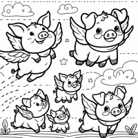 Flying Pig Family Coloring Page