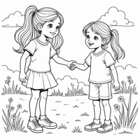 Cute Picture With Little Girls In Rainy Weather... Coloring Page
