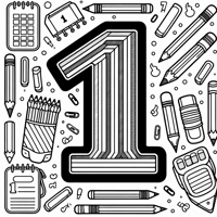 Big Number 1 With School Supplies Coloring Page