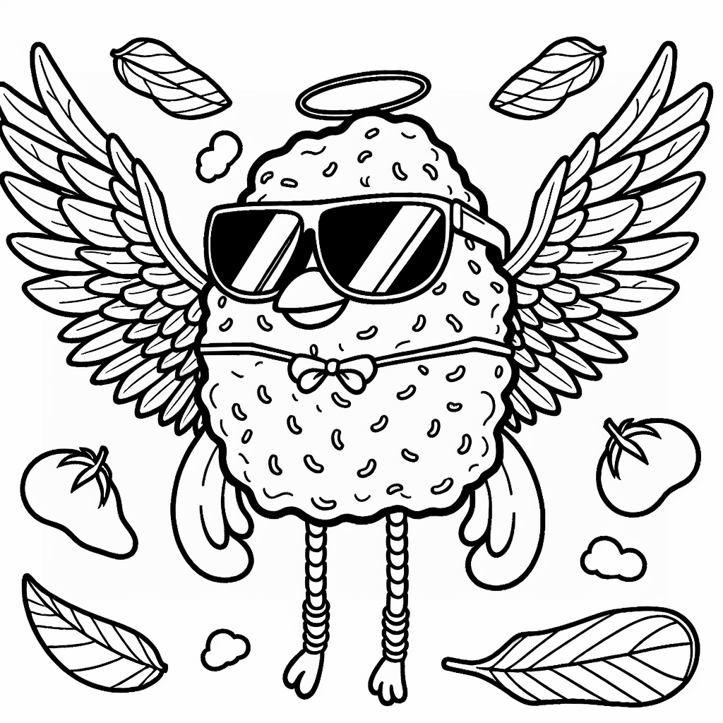 A Chicken Nugget With Wings Wearing Sunglasses Coloring Page