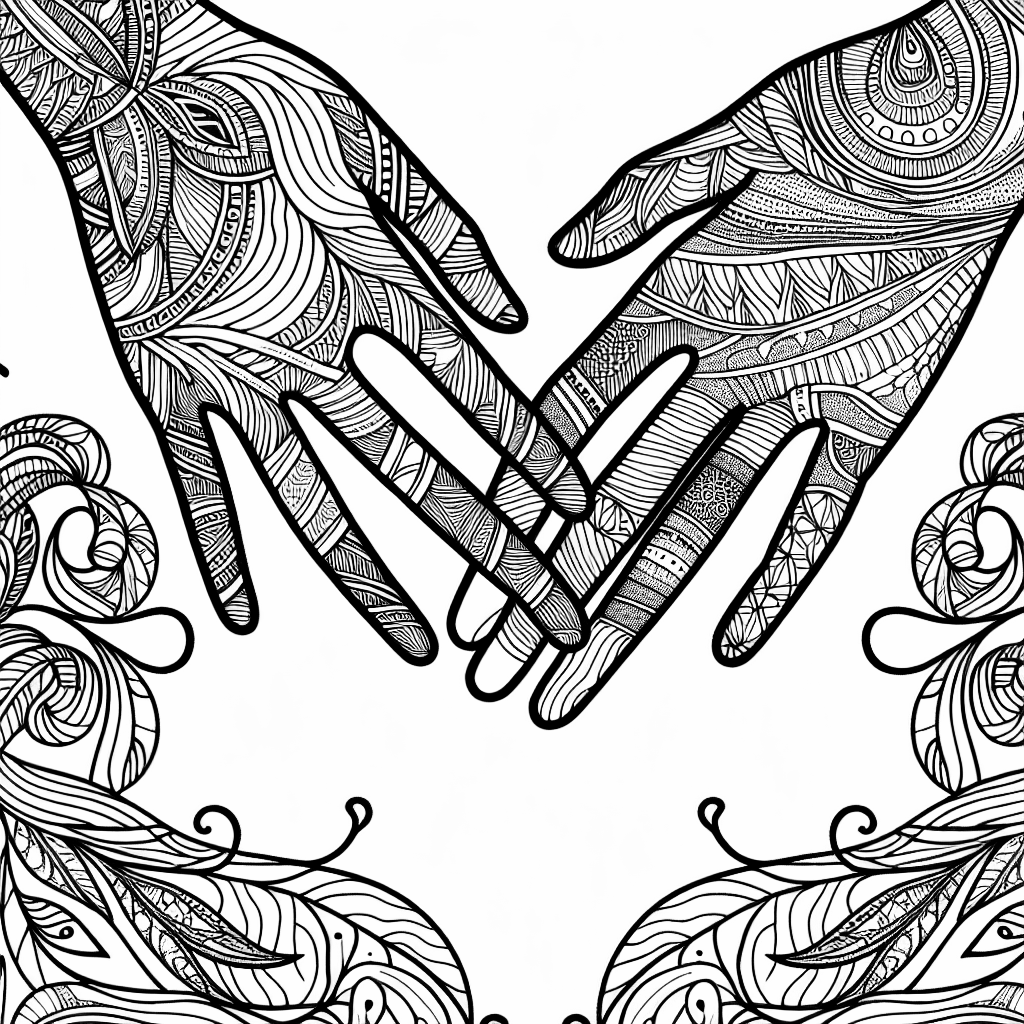 Two Hands Holding Coloring Page