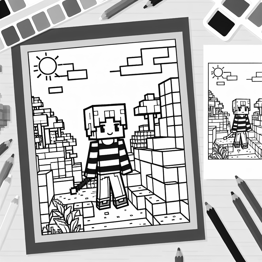 Boy In Minecraft Coloring Page