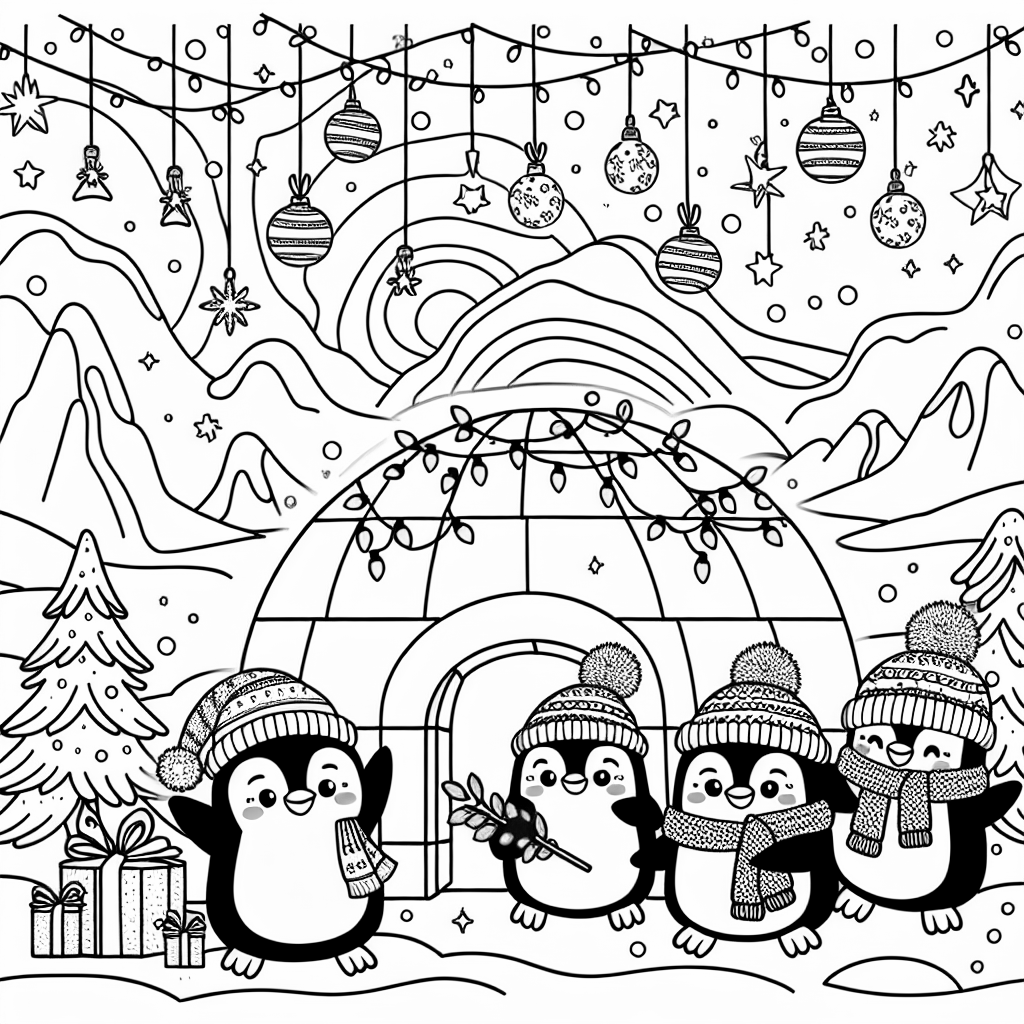 Draw A Group Of Cheerful Penguins Dressed In... Coloring Page