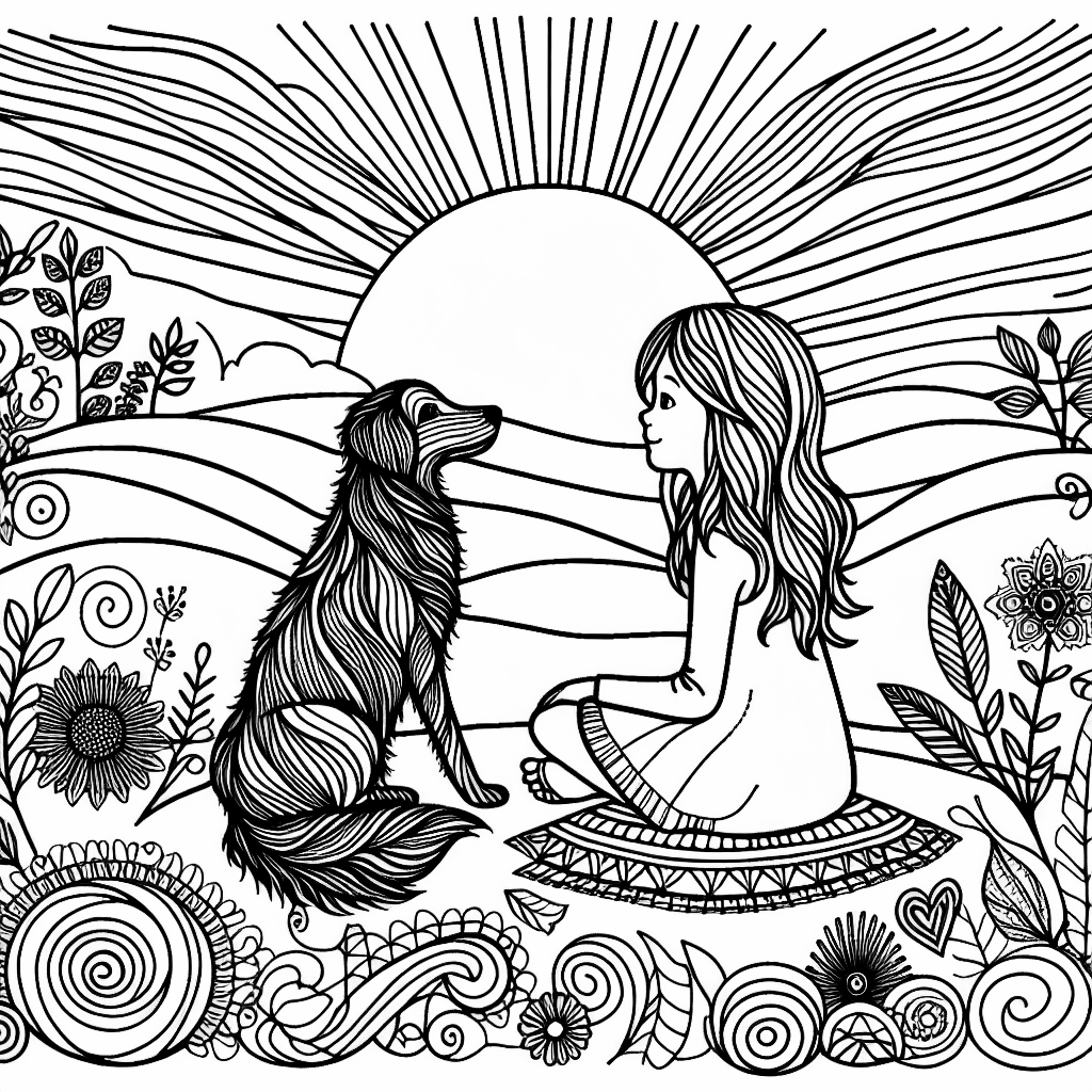 A Girl With A Dog Coloring Page