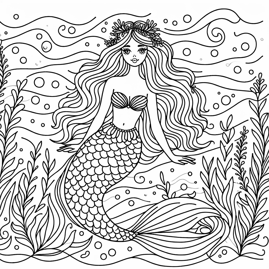 A Beautiful Mermaid Coloring Page