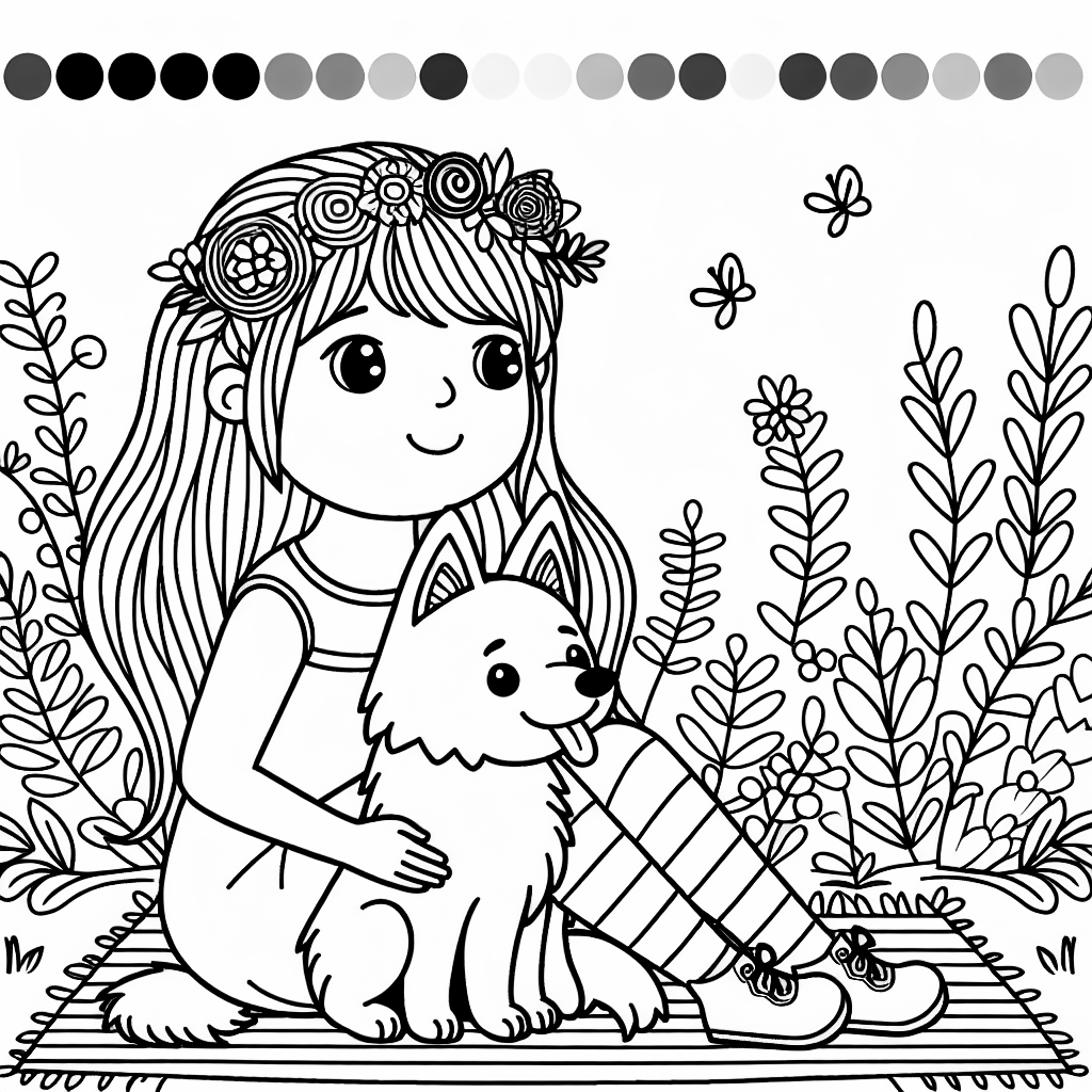 A Girl With A Dog Coloring Page