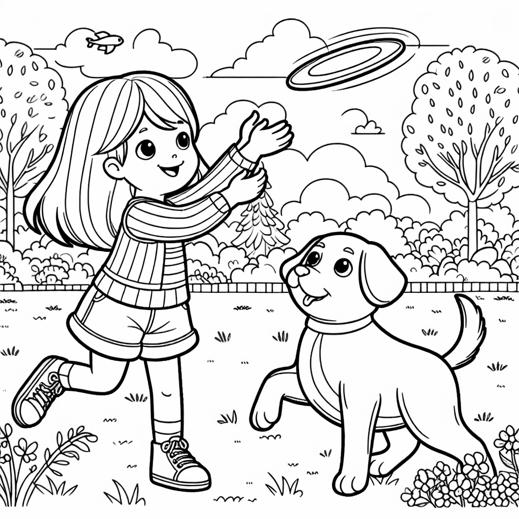 A Girl With A Dog Coloring Page