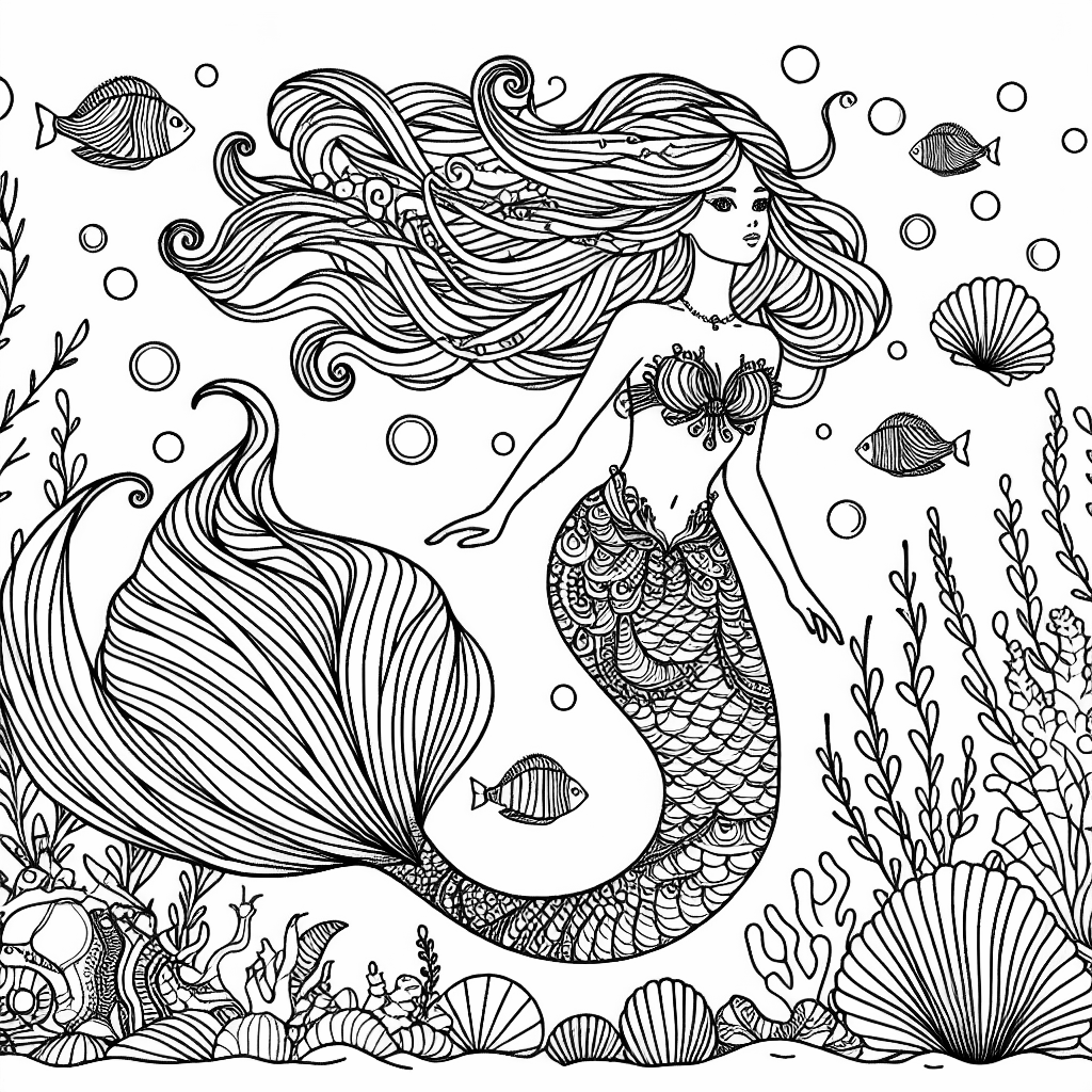 A Beautiful Mermaid Coloring Page