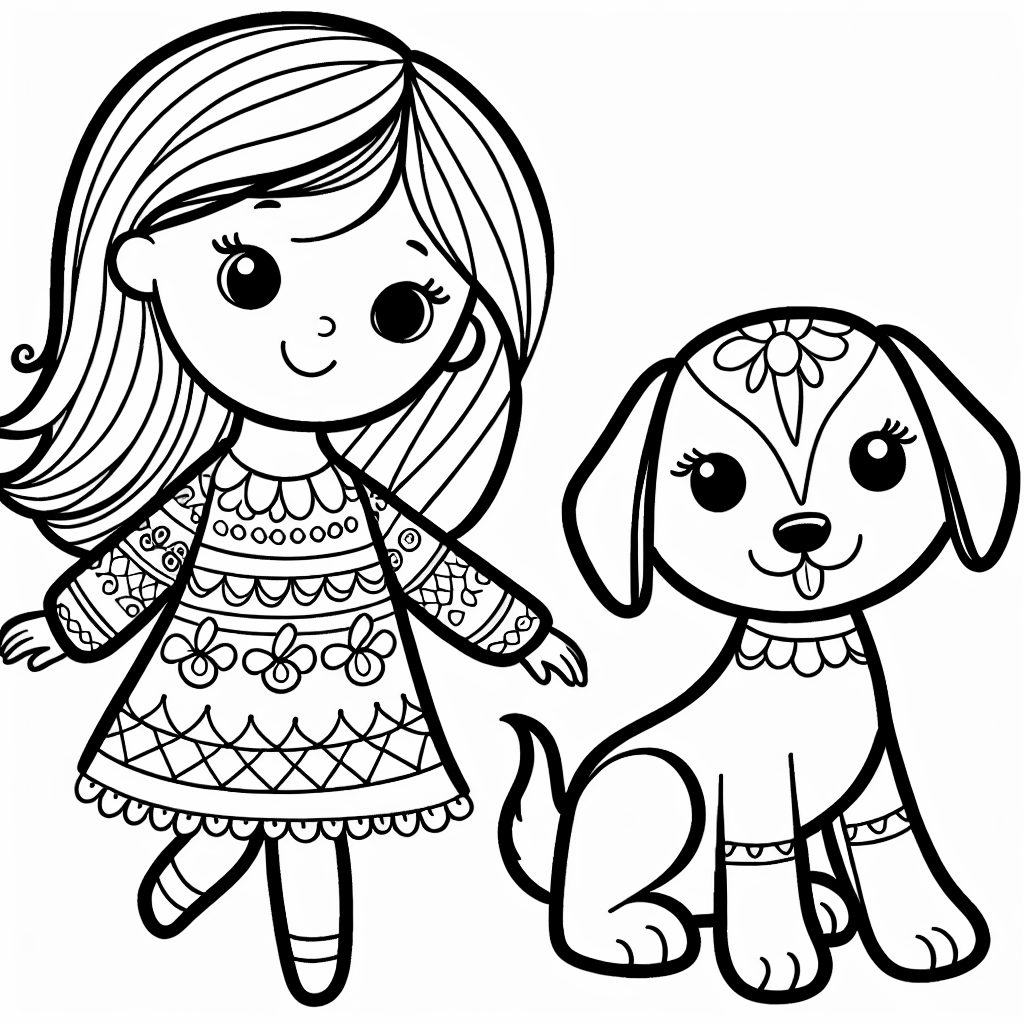 A Girl With A Dog Coloring Page