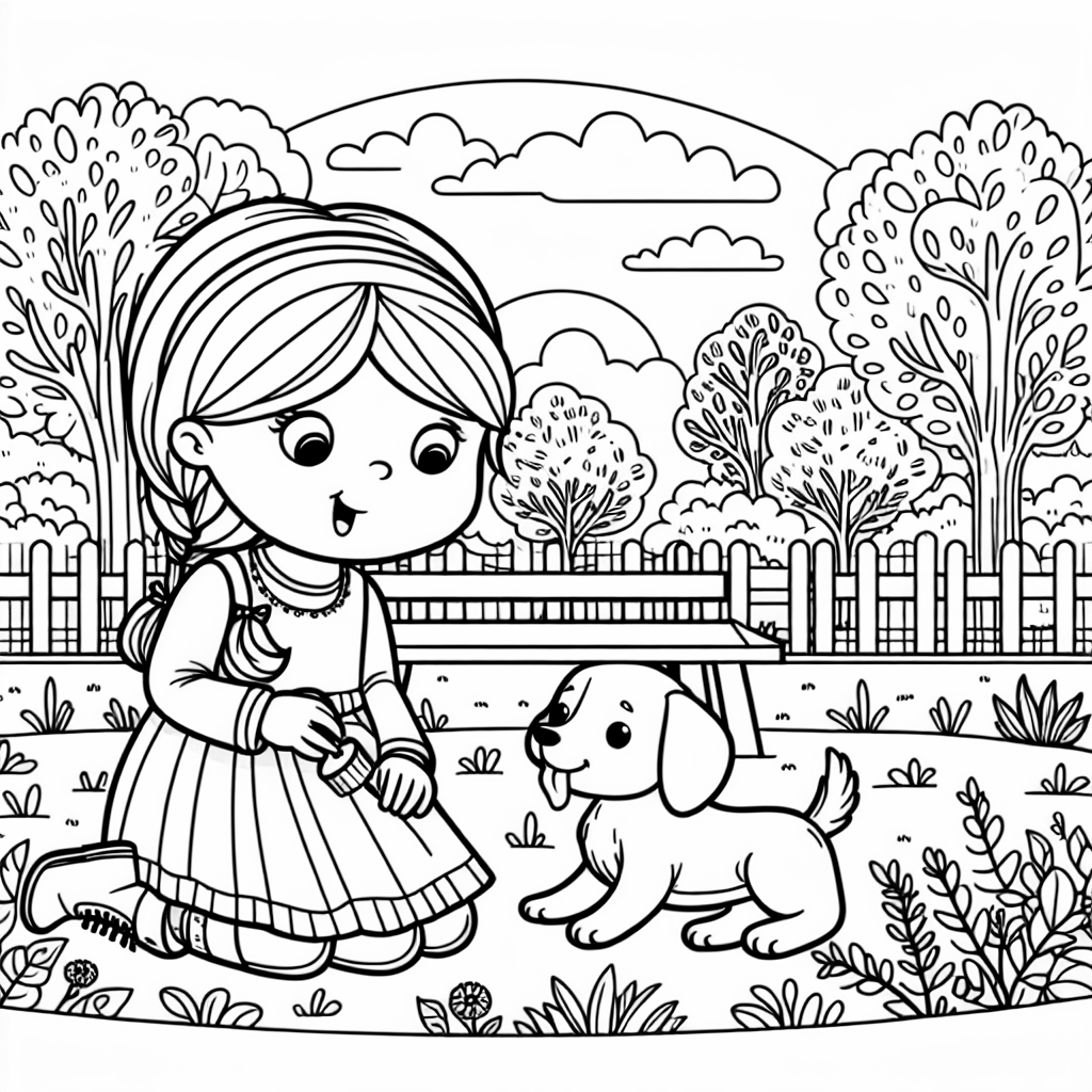 A Girl With A Dog Coloring Page