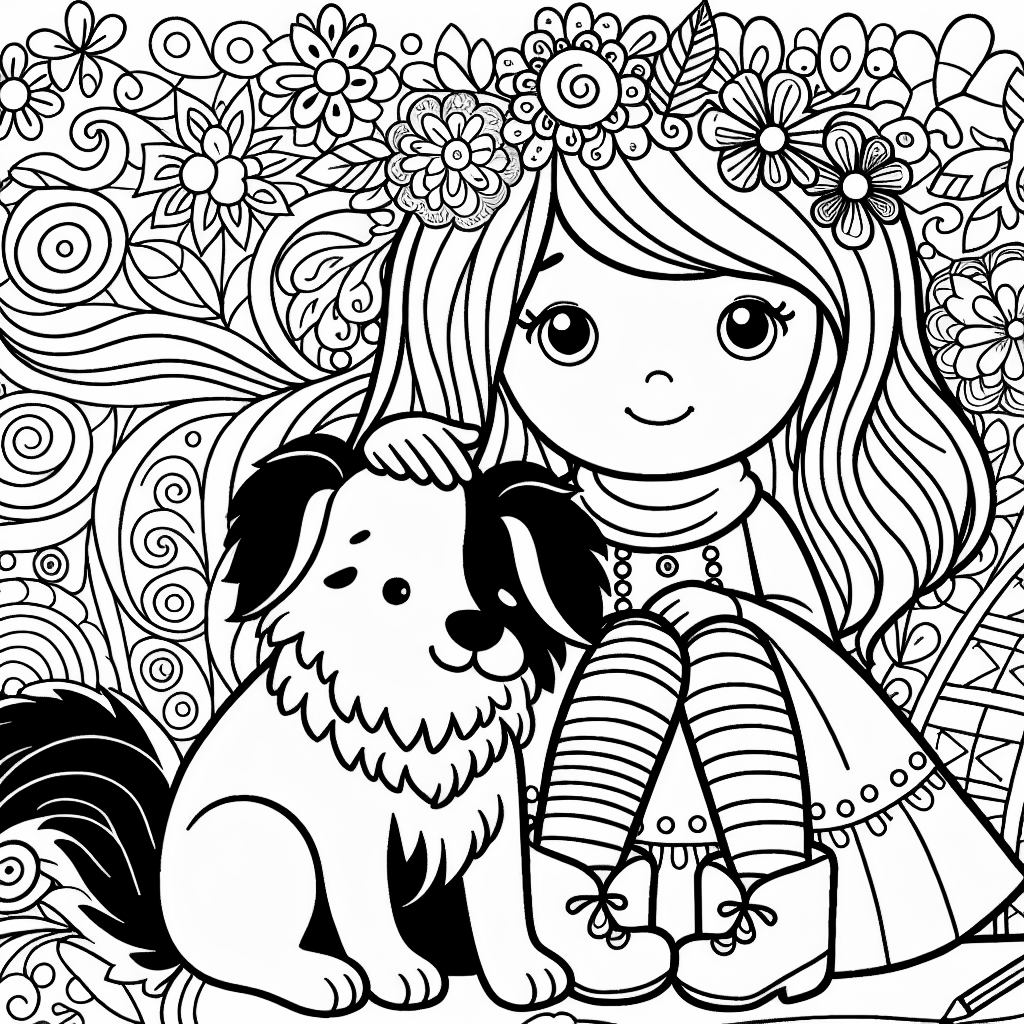 A Girl With A Dog Coloring Page