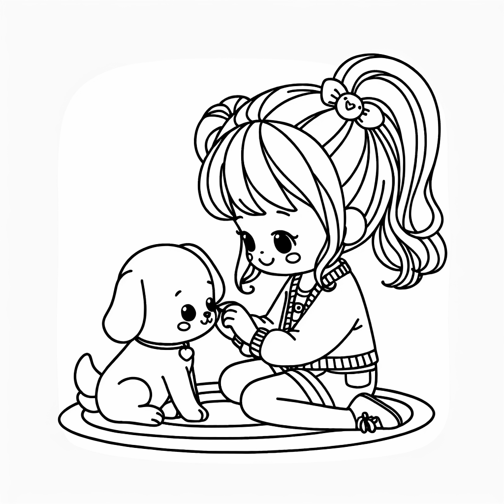 A Girl With A Dog Coloring Page