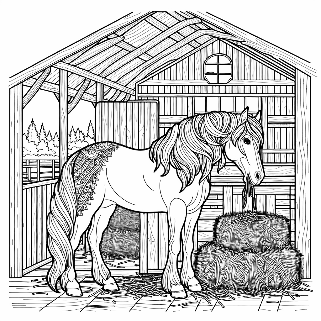 A Beautiful Horse In The Stable Coloring Page