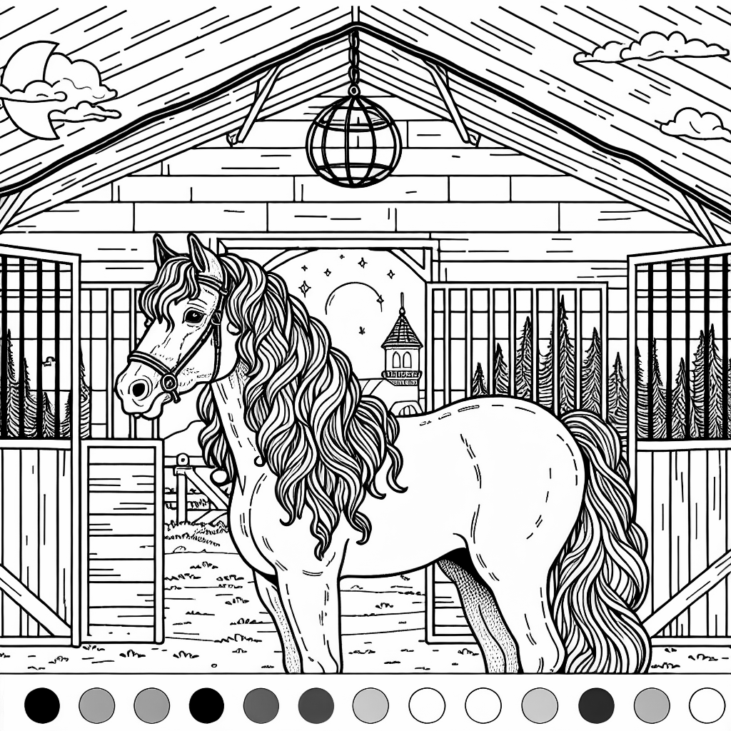 A Beautiful Horse In The Stable Coloring Page