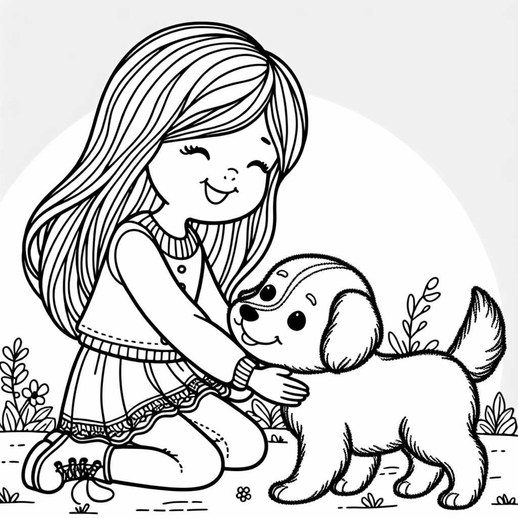 A Girl With A Dog Coloring Page