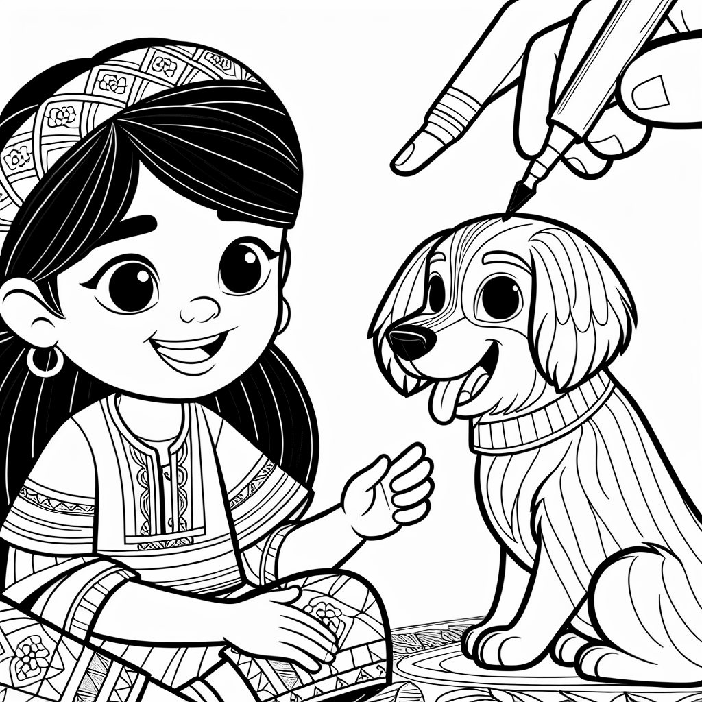 A Girl With A Dog Coloring Page