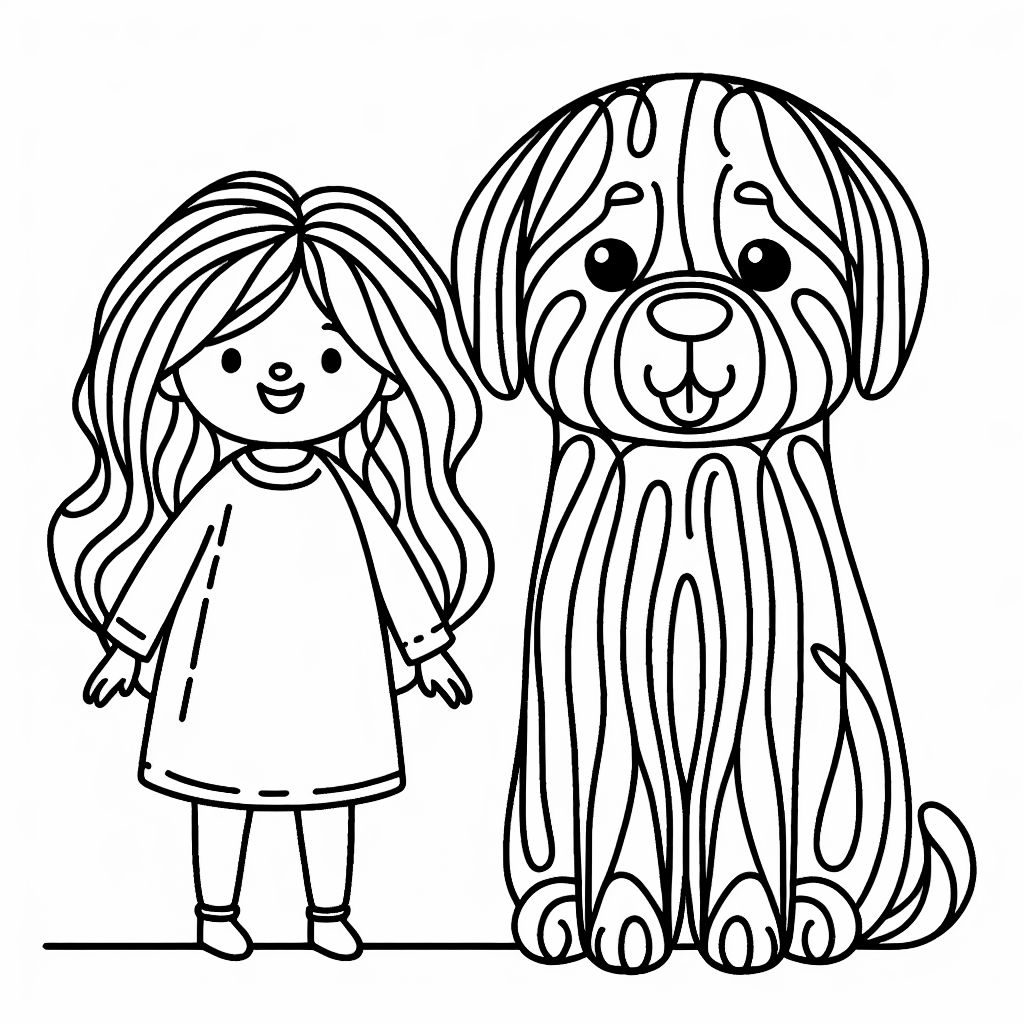 A Girl With A Dog Coloring Page