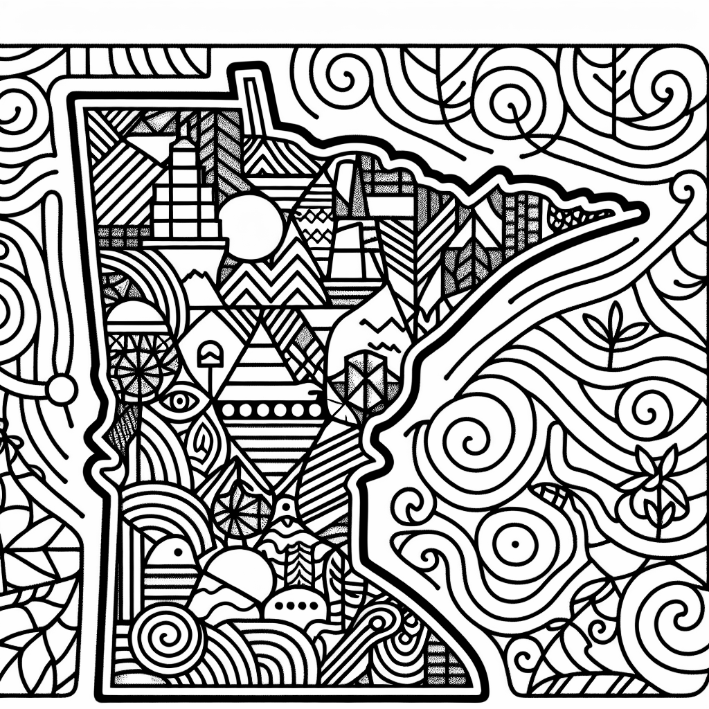 Map Of Minnesota With Landmarks Coloring Page