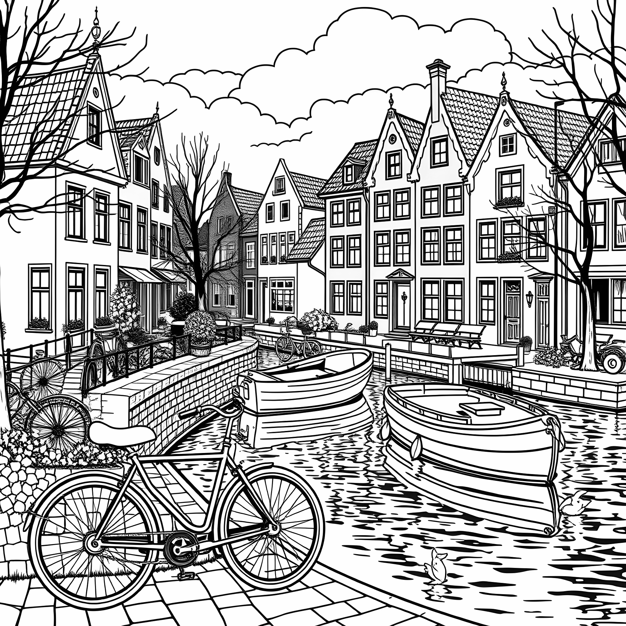 Create Canals With Traditional Dutch Houses And... Coloring Page | Free ...