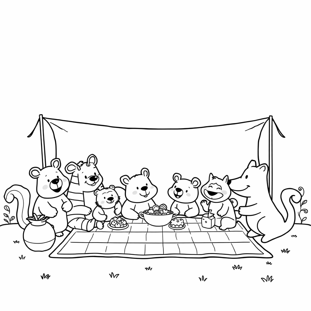 A Group Of Cute Animals Holding A Blank Banner Coloring Page