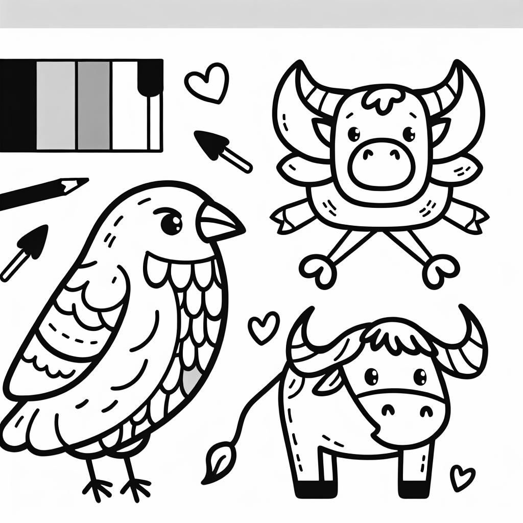 Bull And Bird Coloring Page