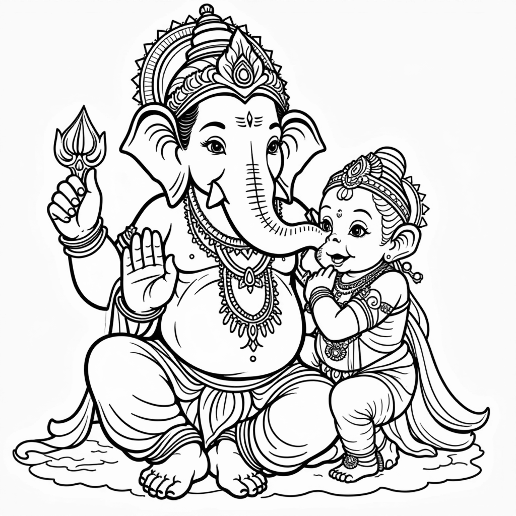 Create A Picture Of Lord Ganesha With His Brother... Coloring Page