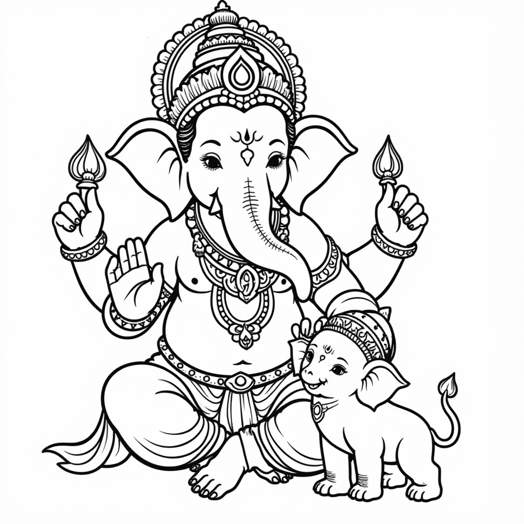Create A Picture Of Lord Ganesha With His Brother... Coloring Page