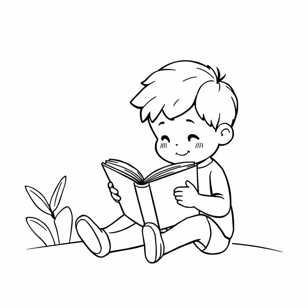 Reading Book By A Kid Coloring Page