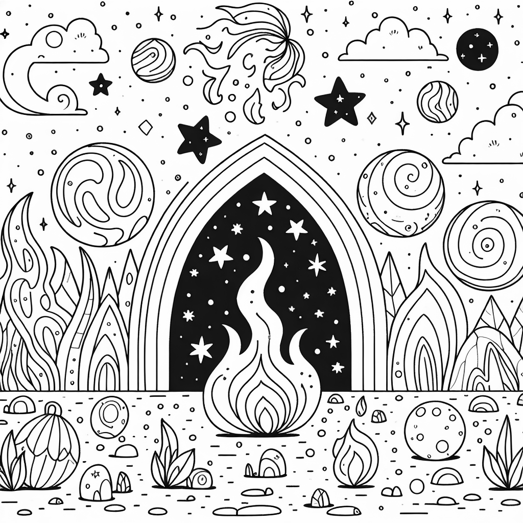 A Magical Fiery Underworld With Tiny Glowing Orbs... Coloring Page